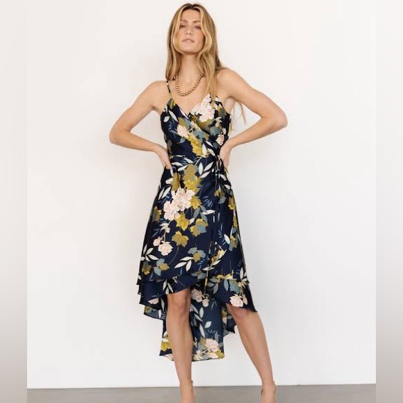 All Saints | Dresses | Baltic Born Steffi Black And Yellow Floral Wrap ...